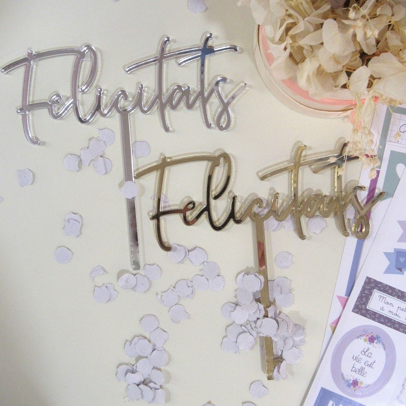 Cake Topper Plateado "Felicitats" (Cat)